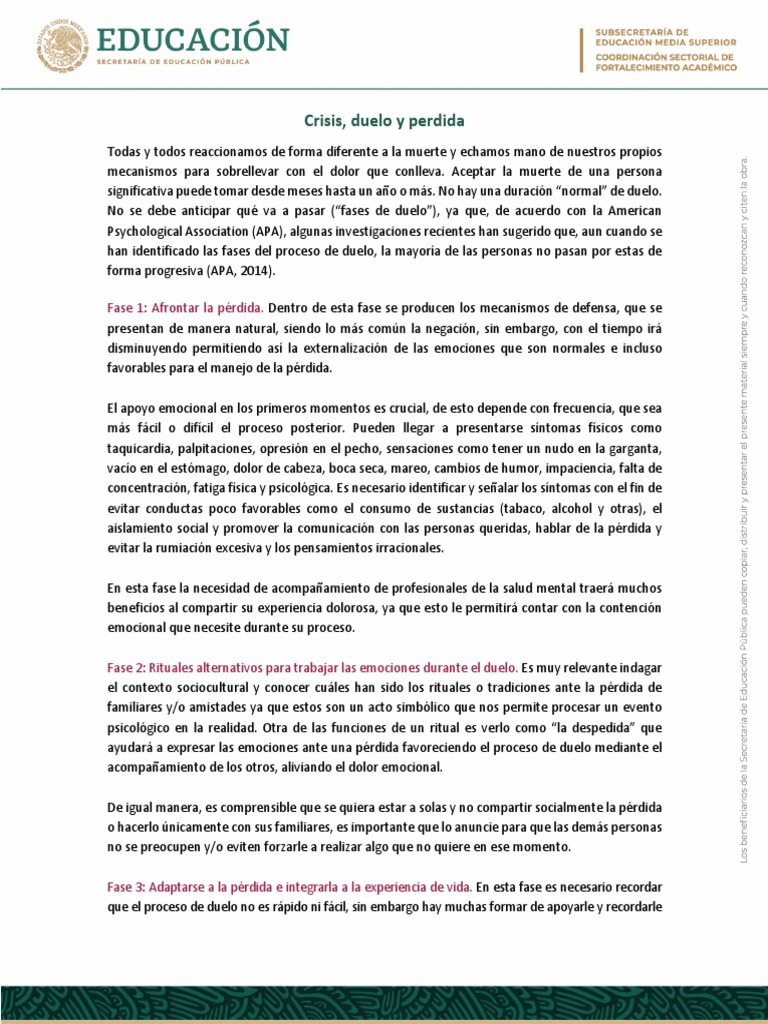 Lectura Crisis Duelo Perdida M2 VS | PDF | Dolor | Las emociones