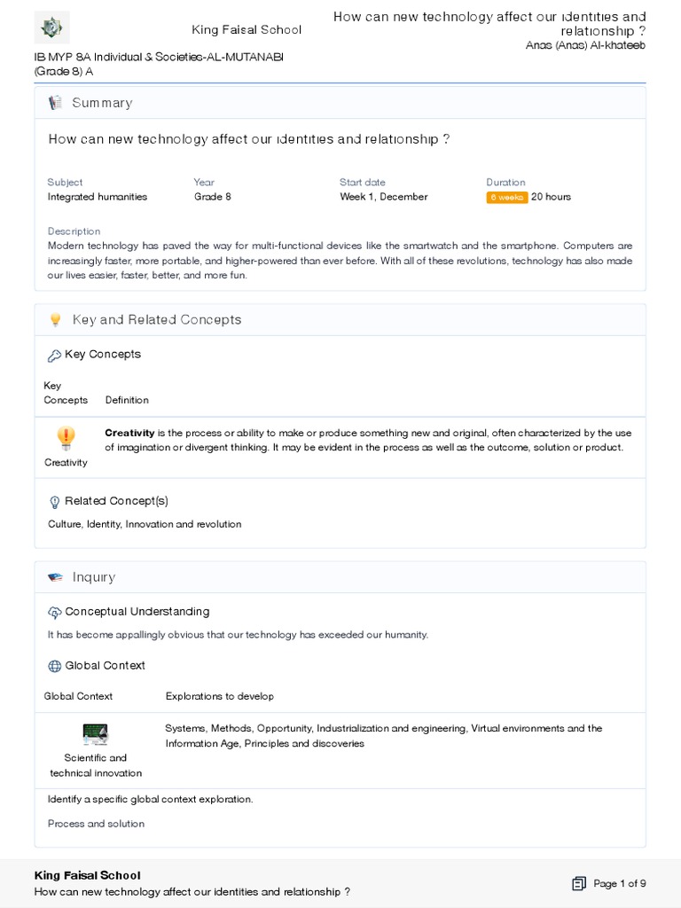 How Can New Technology Affect Our Identities and Relationship - Unit 3 | Download Free PDF ...