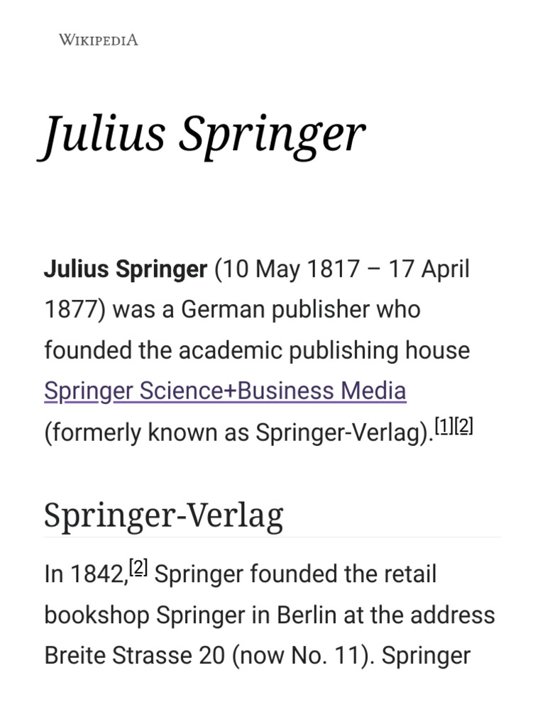 Julius Springer - Wikipedia | PDF