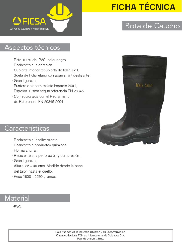 Fichas Tecnicas Bota de Caucho | PDF | Tecnología