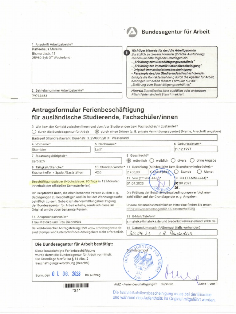 Arbeitserlaubnis Latifi | PDF