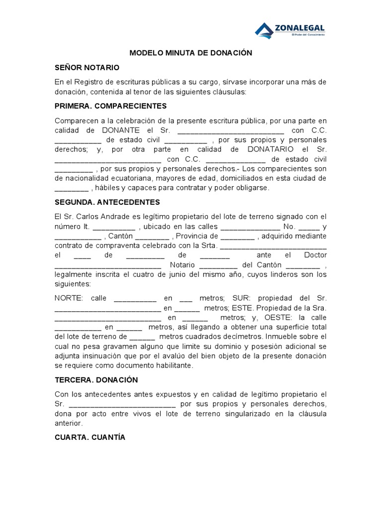 Modelo Minuta de Donacion | PDF | Negocios | Finanzas y dinero