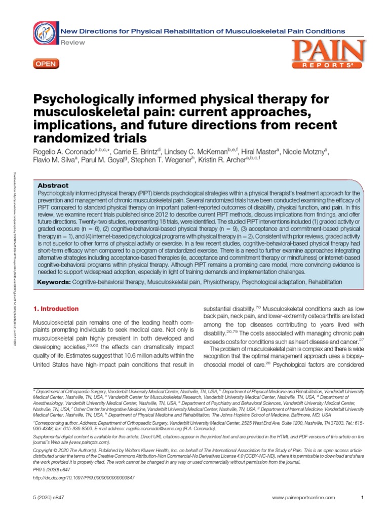 Psychologically Informed Physical Therapy For Musculoskeletal Pain | PDF