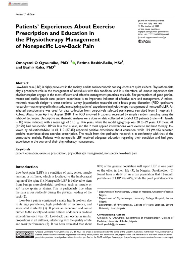 Patients' Experiences About Exercise Prescription and Education in The ...