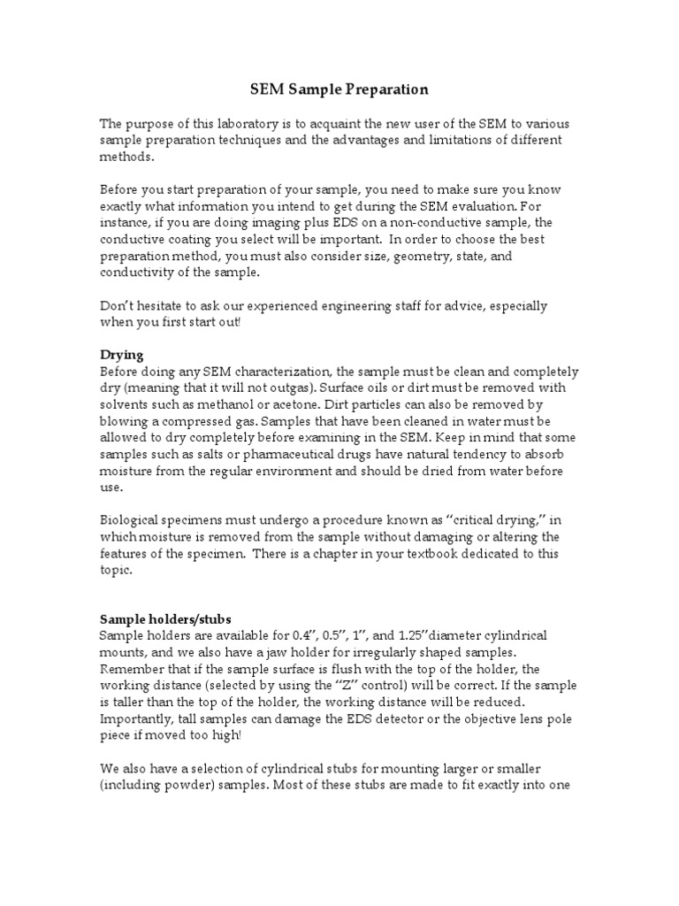SEM Sample Preparation | PDF | Scanning Electron Microscope | Powder ...