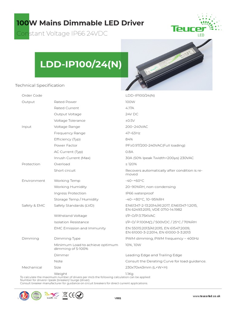 LDD-IP100-24N LED Driver | PDF | Mains Electricity | Power Supply