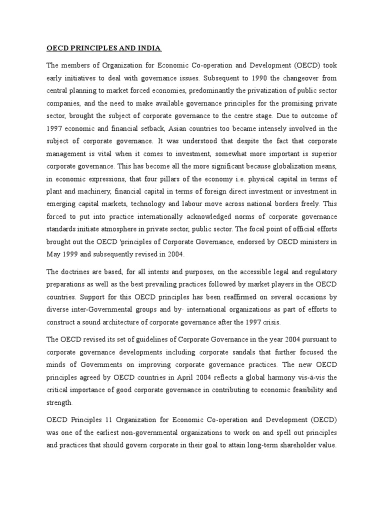 Oecd Principles and India | PDF | Corporate Governance | Governance