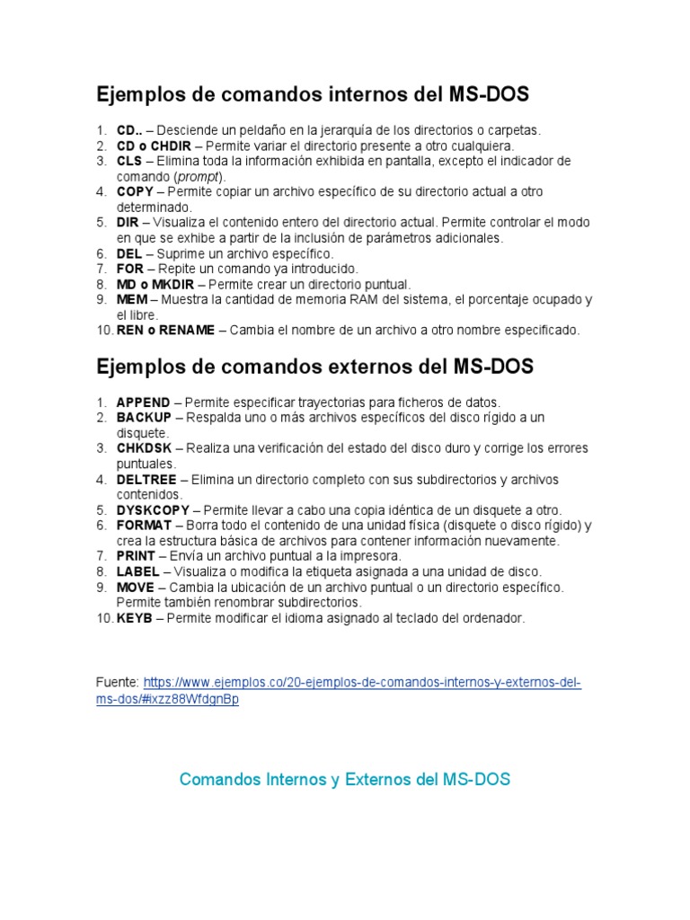 Ejemplos de Comandos Internos Del MS | PDF | Archivo de computadora | Directorio (Computación)