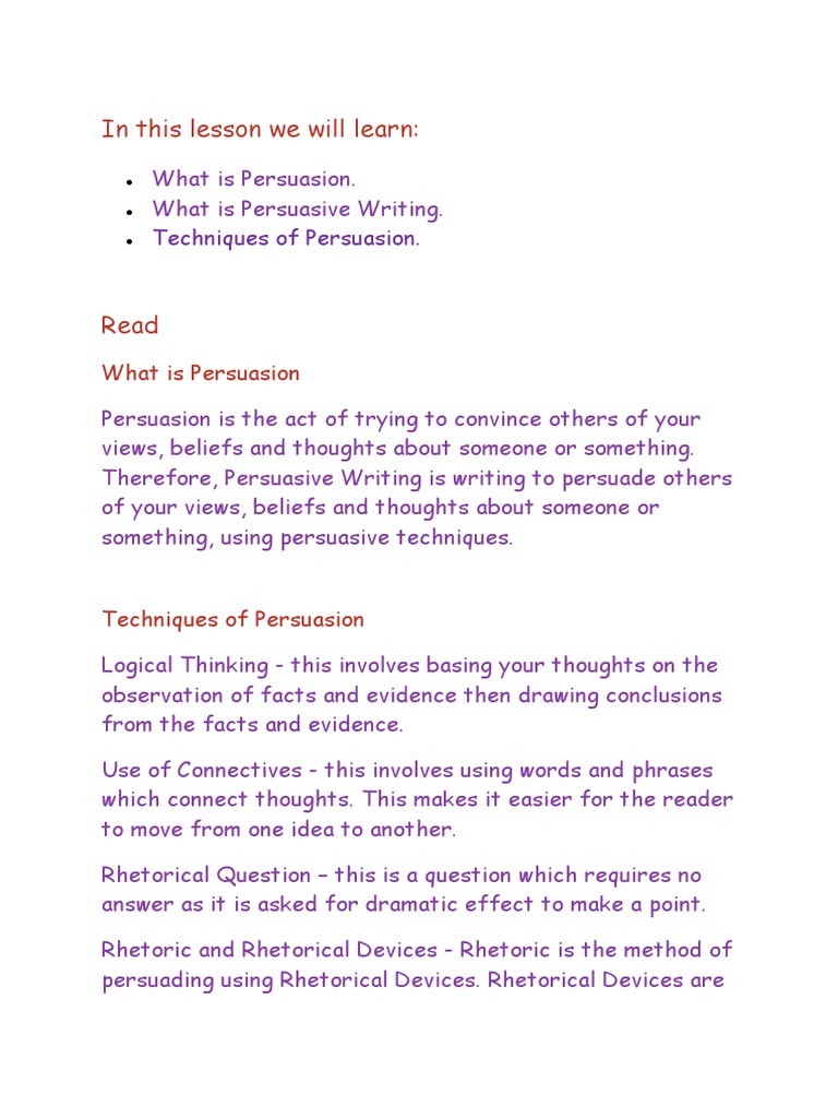 Form 3 Persuasive Writing | PDF