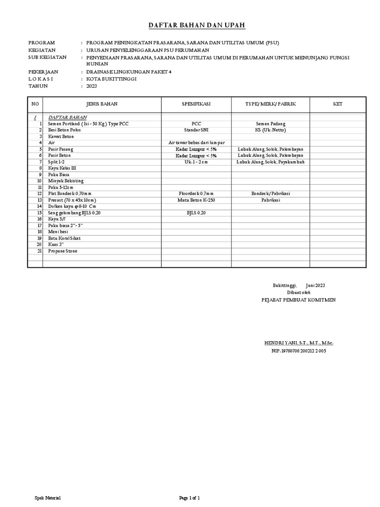 spek material | PDF
