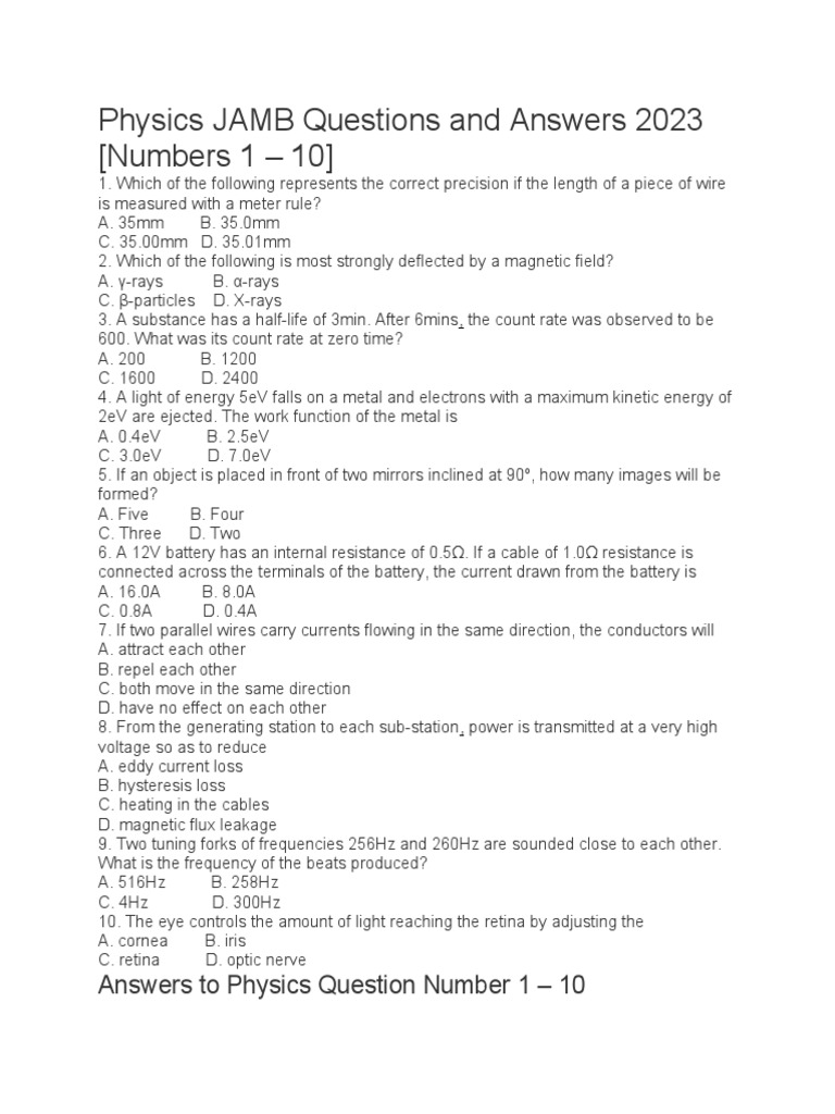 Physics JAMB Questions and Answers 2023 | PDF | Teaching Methods ...