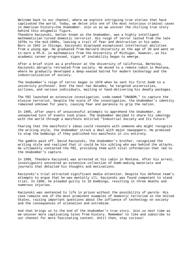 Unabomber | PDF | Crimes | Crime & Violence