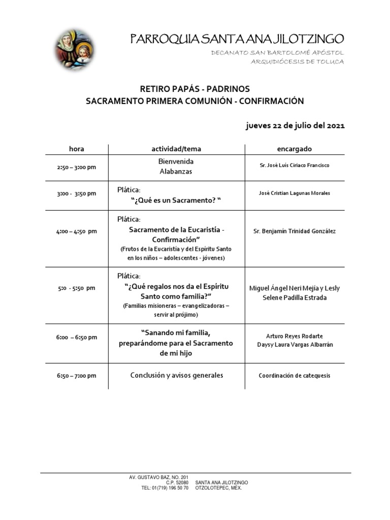 Retiro para Padres y Padrinos en Jilotzingo | PDF