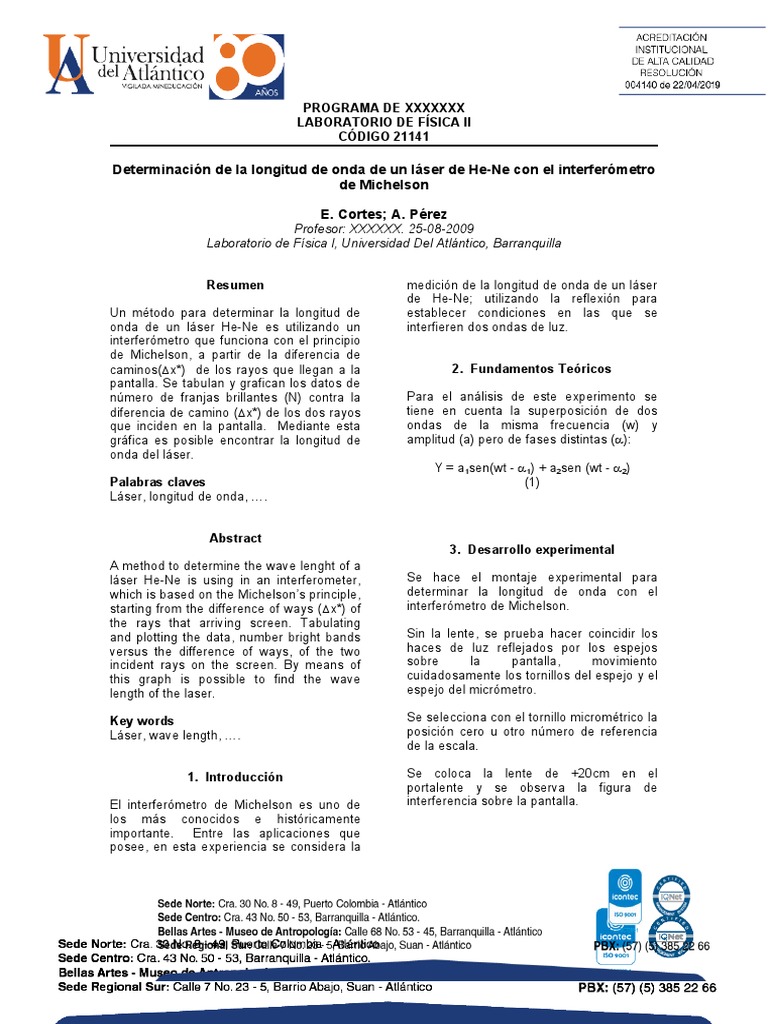 Modelo Informe de Laboratorio | PDF | Interferometría | Olas