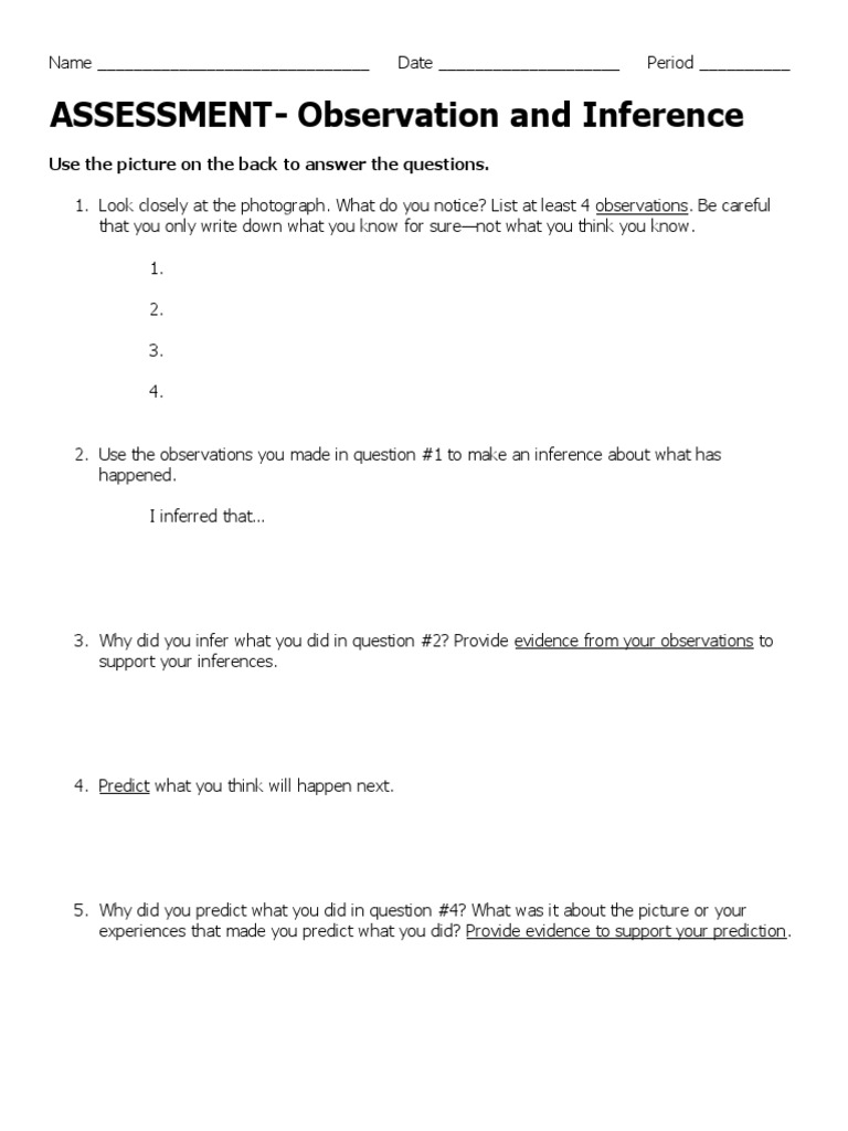 Observation and Inference Assessment | PDF | Career & Growth | Self ...