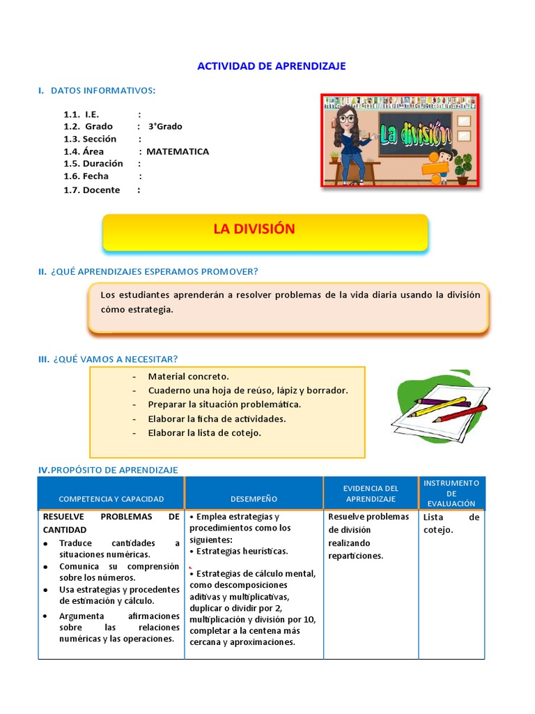 D2 A1 Sesion Mat. La División | PDF | Evaluación | Cognición D2 A1 Sesion Mat. La División | PDF | Evaluación | Cognición