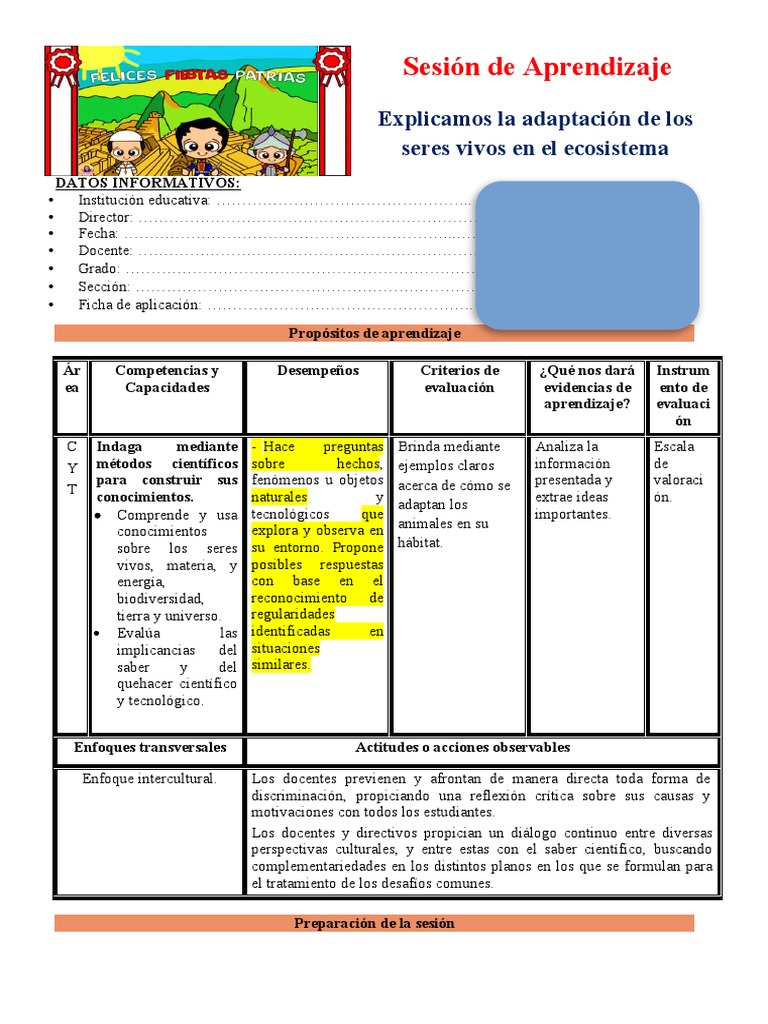 3° Sesión Día 4 Cyt Explicamos La Adaptación de Los Seres Vivos en El ...