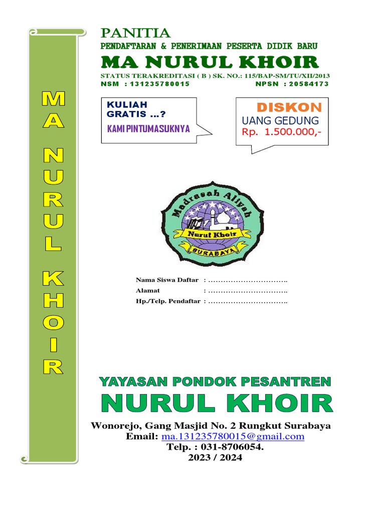 PPDB MA Nurul Khoir 2023/2024 | PDF