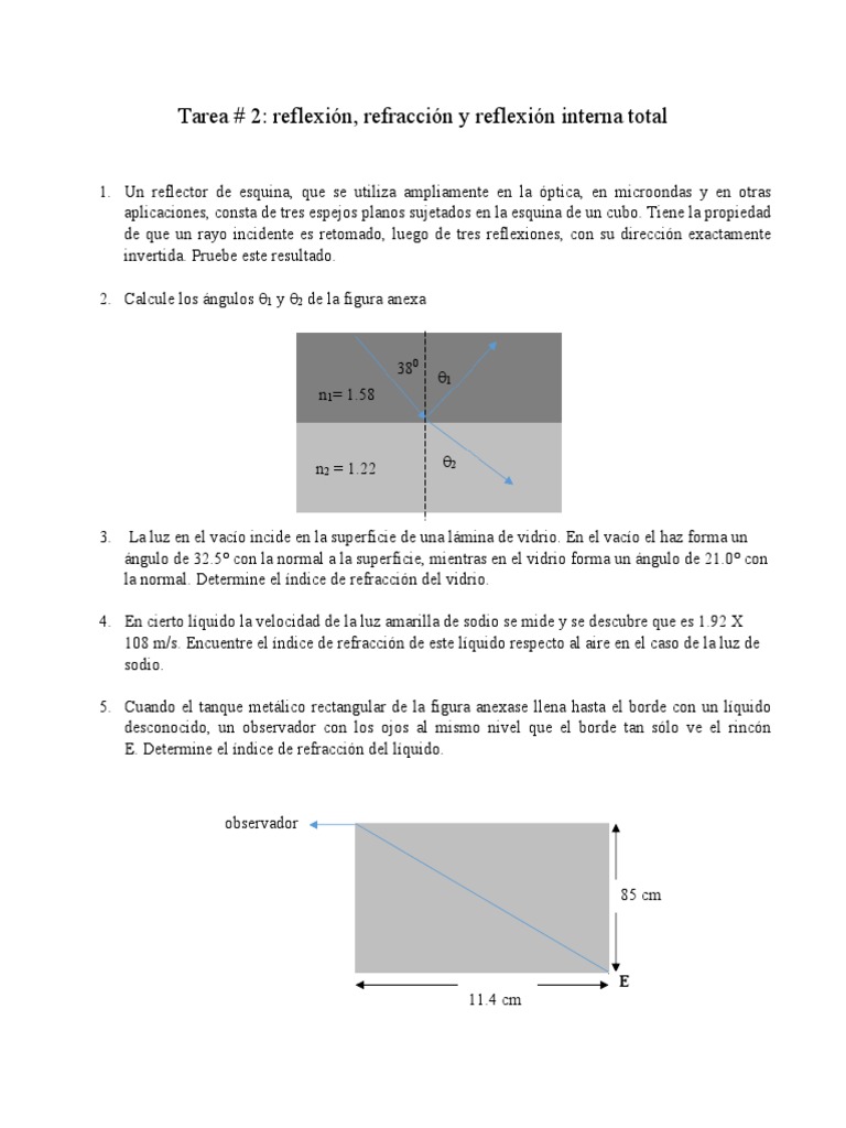 Reflexión y Refracción en Óptica | PDF | Refracción | Reflexión (Física)