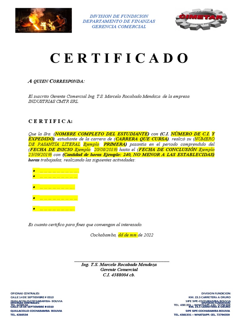 Certificación de Pasantía en CMTR SRL | PDF | Negocios | Finanzas y dinero