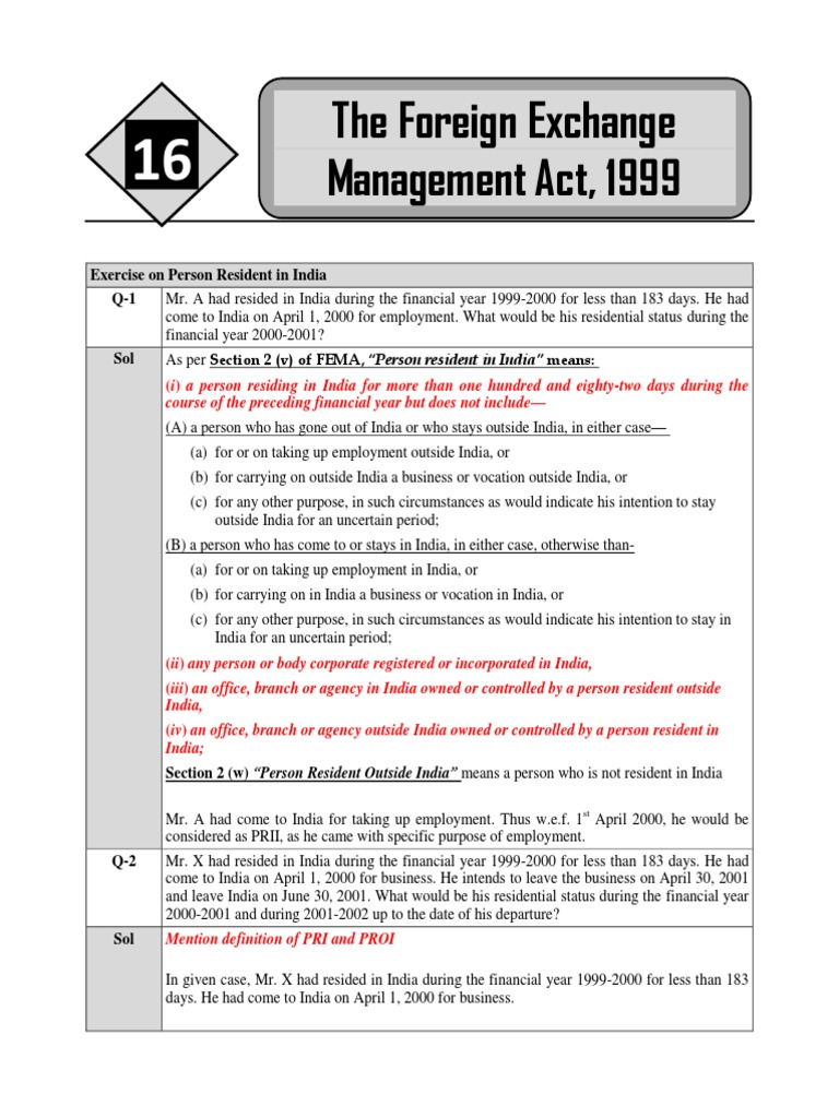 FEMA Residential Status Analysis | PDF | Reserve Bank Of India ...