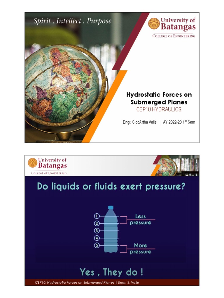 CEP10 Lec3 Hydrostatic Forces On Submerged Planes (No Solution) | PDF | Pressure | Physics