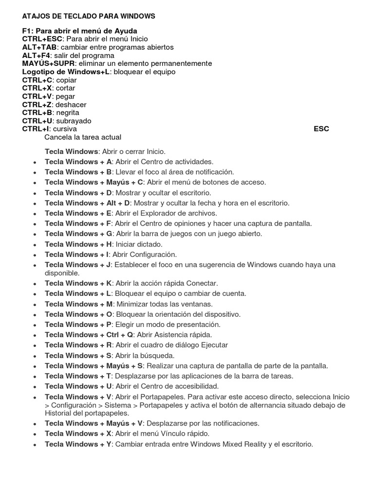 Atajos de Teclado para Windows | PDF | Ventana (informática) | Microsoft Windows