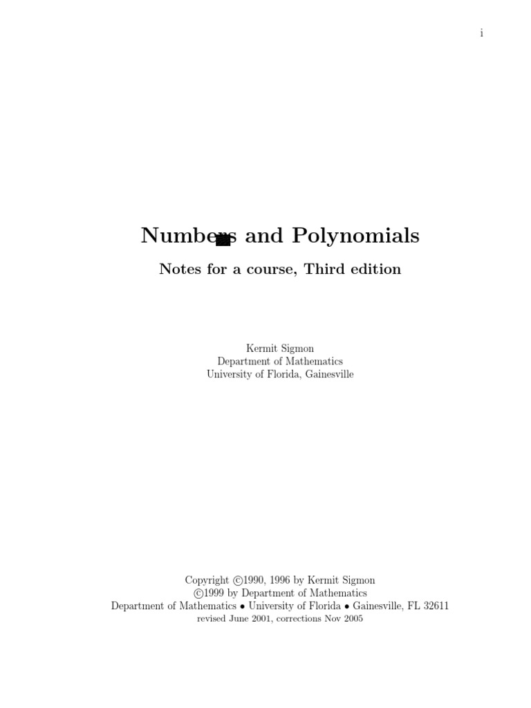 Numbers and Polynomials | PDF | Square Root | Prime Number