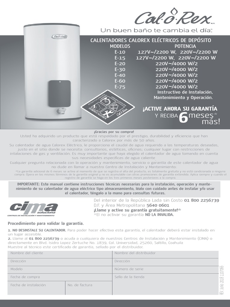 Manual CALOREX DEPOSITO ELECTRICOS | PDF | Agua | Termostato