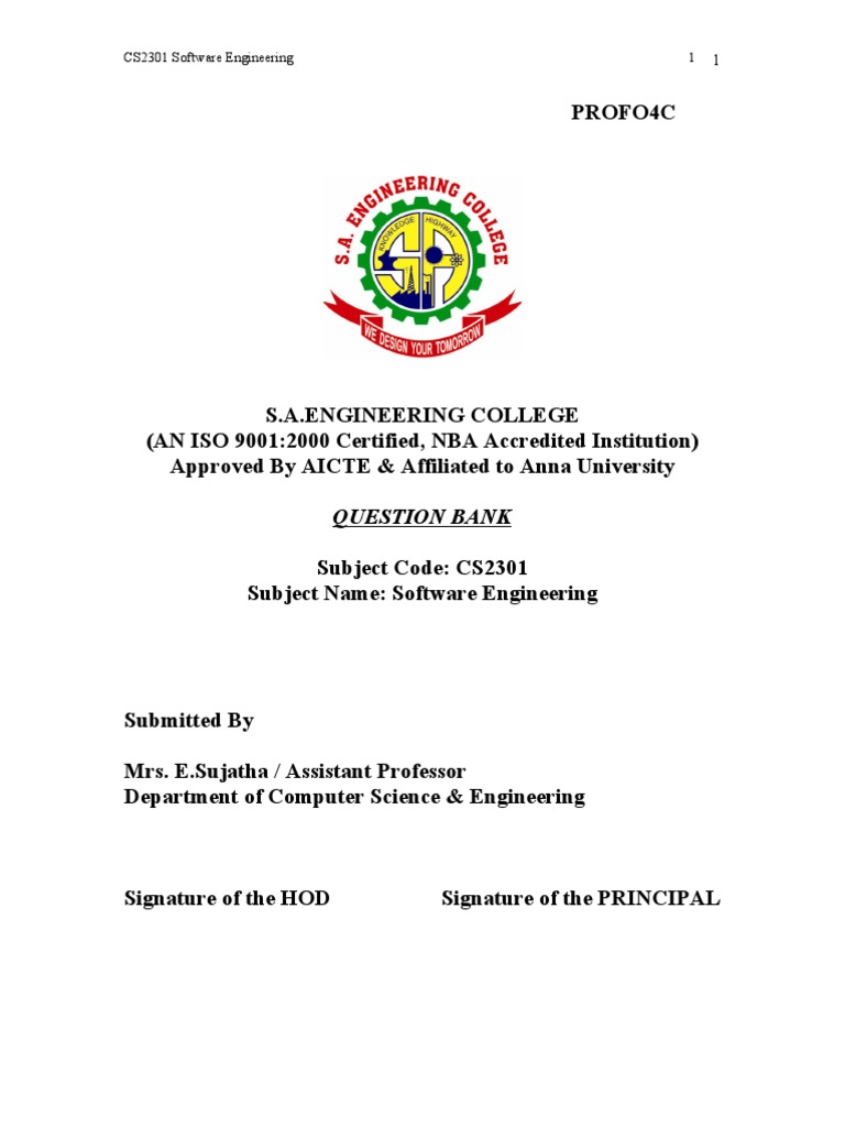 CS2301 Software Engineering Question Bank | PDF | Component Based ...