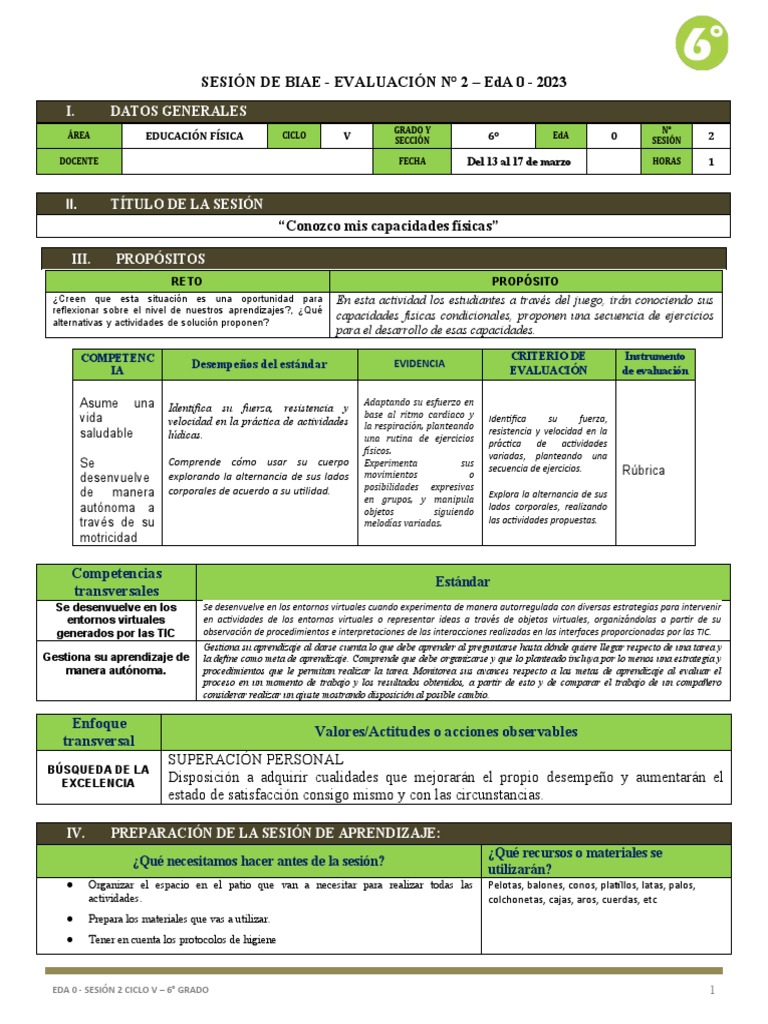 Sesión 2 Eda Cero V - 6° | PDF | Aprendizaje | Evaluación