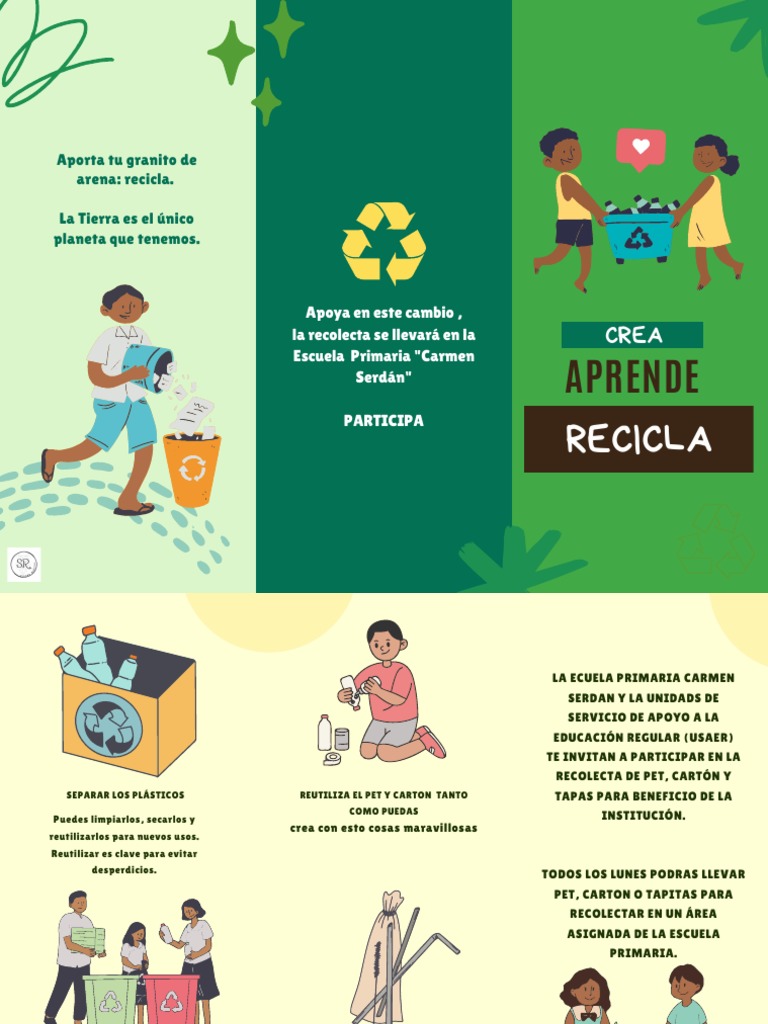 Folleto Tríptico de Cuidado Ambiental y Reciclaje Para Niños Ilustrado ...