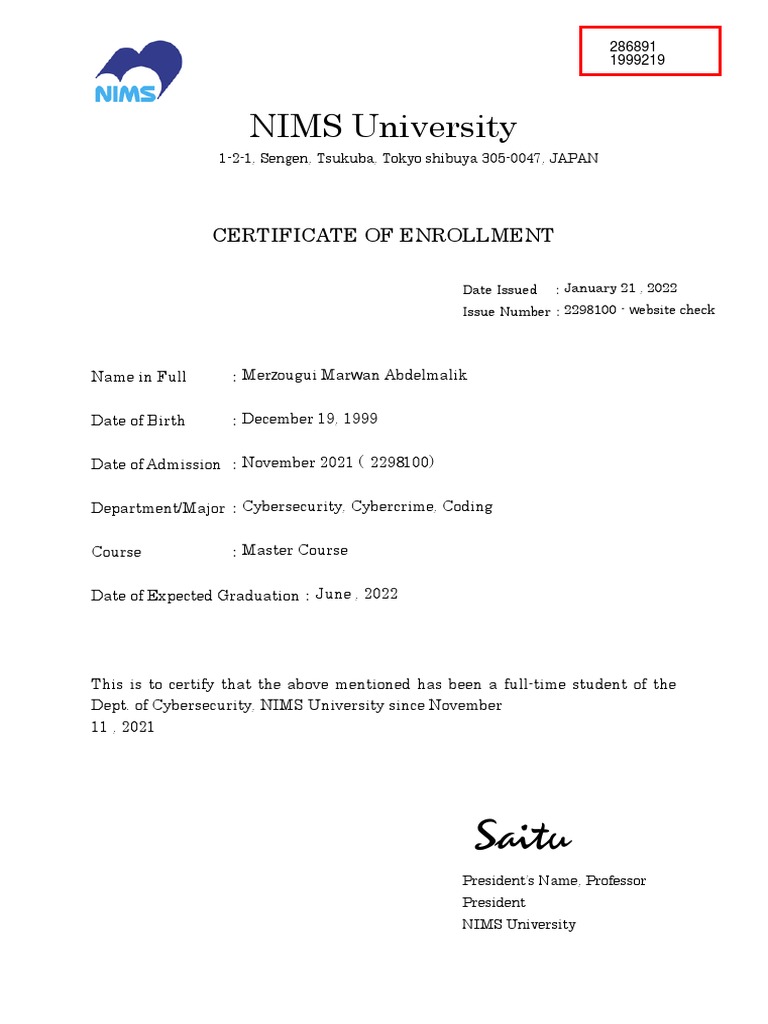 Sample Enrollment Certificate PDF | PDF