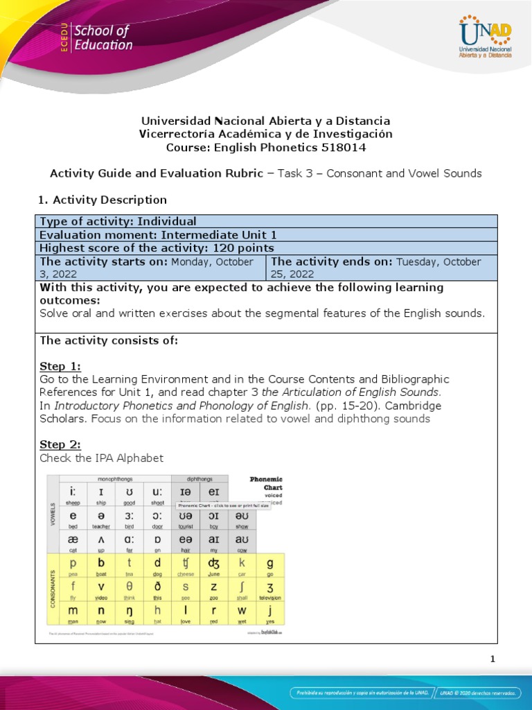 Activities Guide and Evaluation Rubric - Unit 1 - Task 3 - Consonant ...