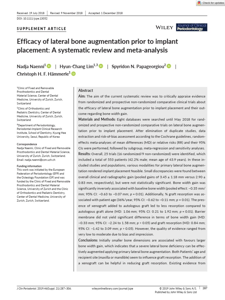 J Clinic Periodontology - 2019 - Naenni - Efficacy of Lateral Bone ... J Clinic Periodontology - 2019 - Naenni - Efficacy of Lateral Bone ...