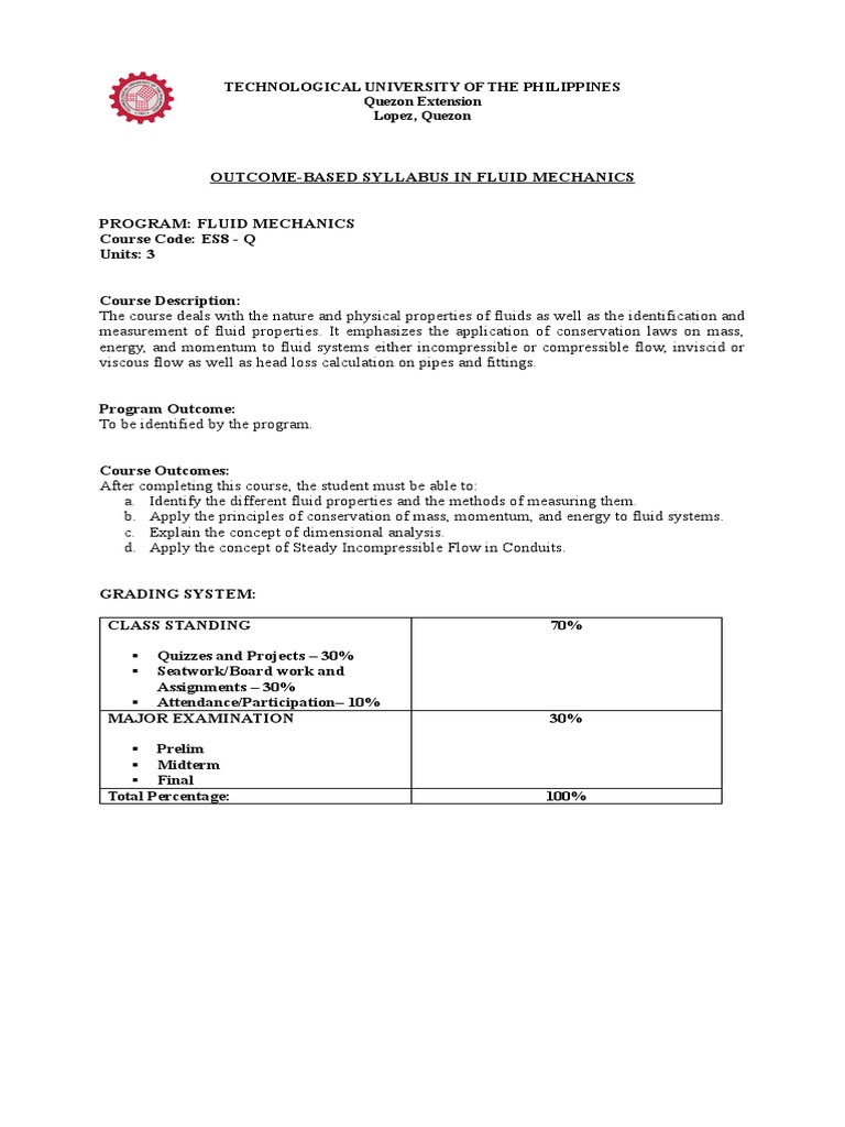Fluid Mechanics Course Guide | PDF