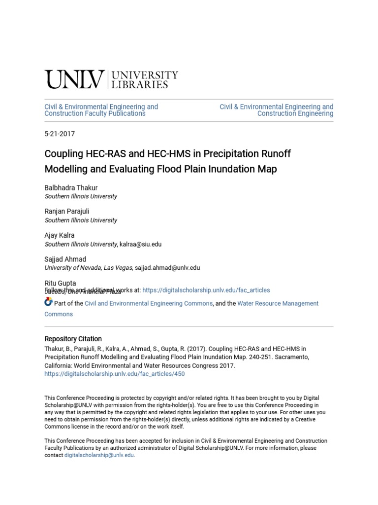 Coupling HEC-RAS and HEC-HMS in Precipitation Runoff Modelling An | PDF ...