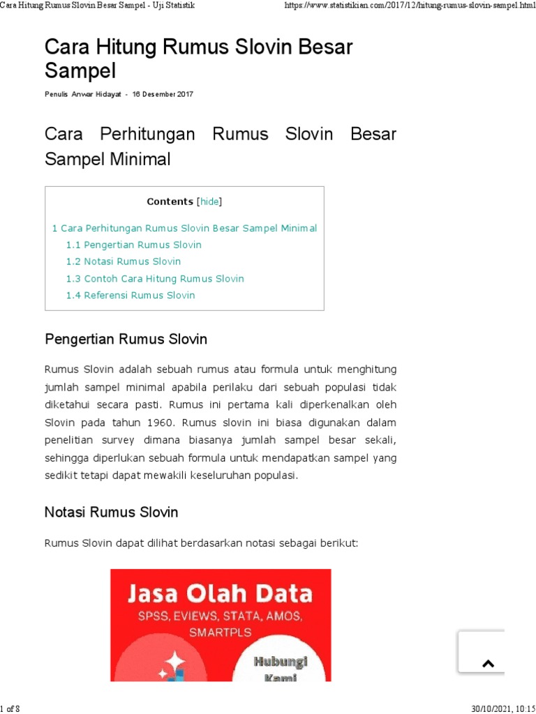 Cara Hitung Rumus Slovin Besar Sampel - Uji Statistik | PDF | Karier & Perkembangan