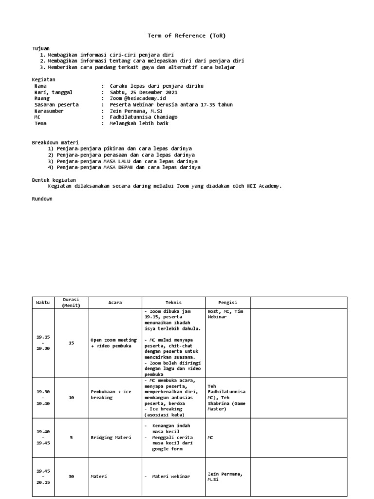 ToR Kegiatan Webinar | PDF