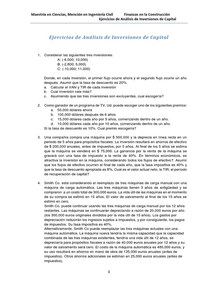 Ejercicios de Analisis de Inversiones de Capital | PDF | Impuestos | Euro