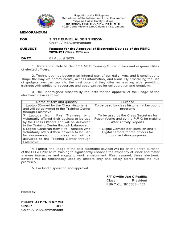 Approval Request for Training Devices | PDF