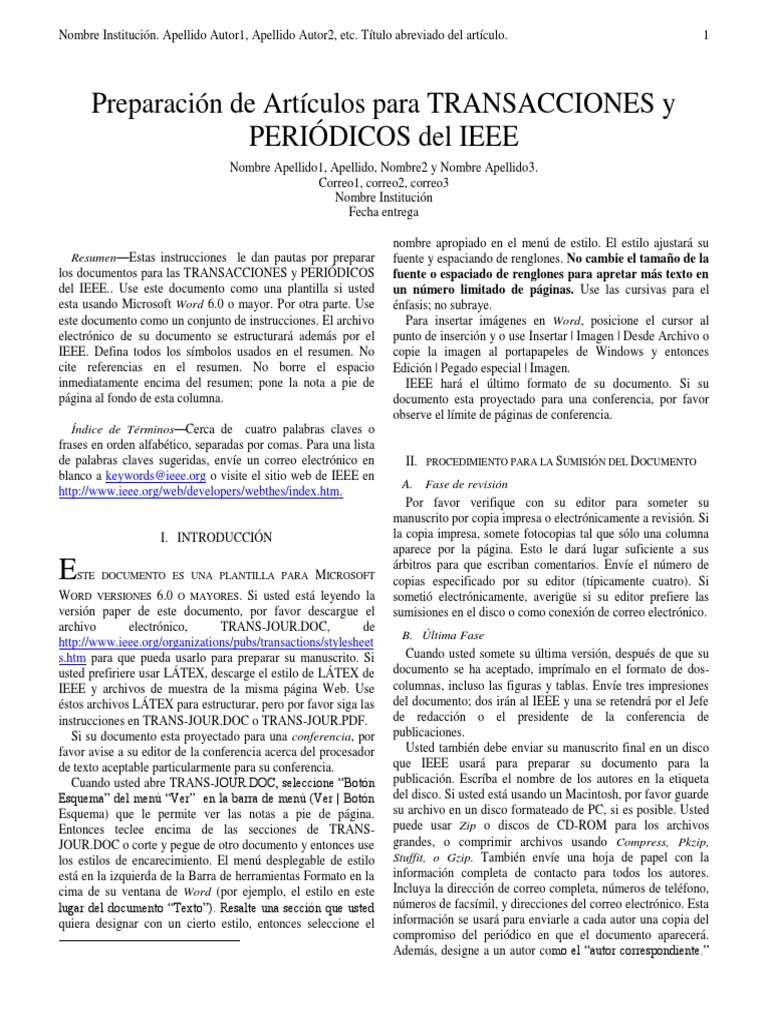 Plantilla IEEE para Word | PDF | Microsoft Word | Archivo de computadora