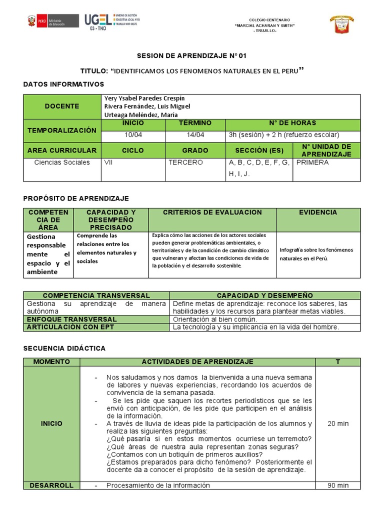 Sesion Los Fenomenos Naturales | PDF | Aprendizaje | Infografia