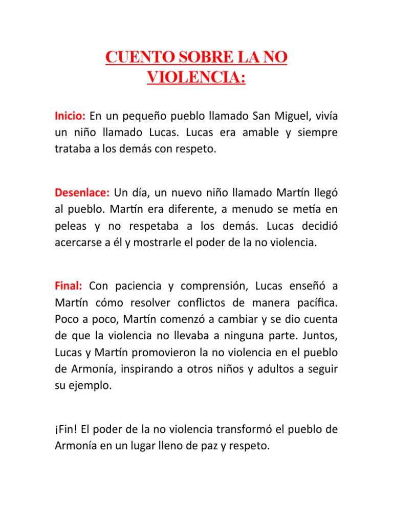 Cuento Sobre La No Violencia Y Fabula Pdf