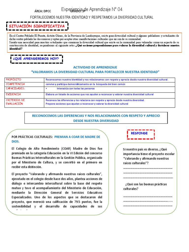Act 04 - Unidad 4 Valoramos La Diversidad Cultural | PDF | Evaluación ...