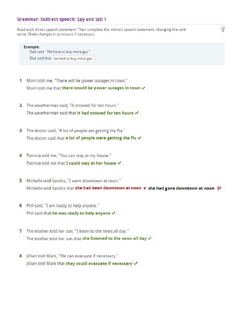 Grammar Indirect Speach Say and Tell TOP NOTCH | PDF