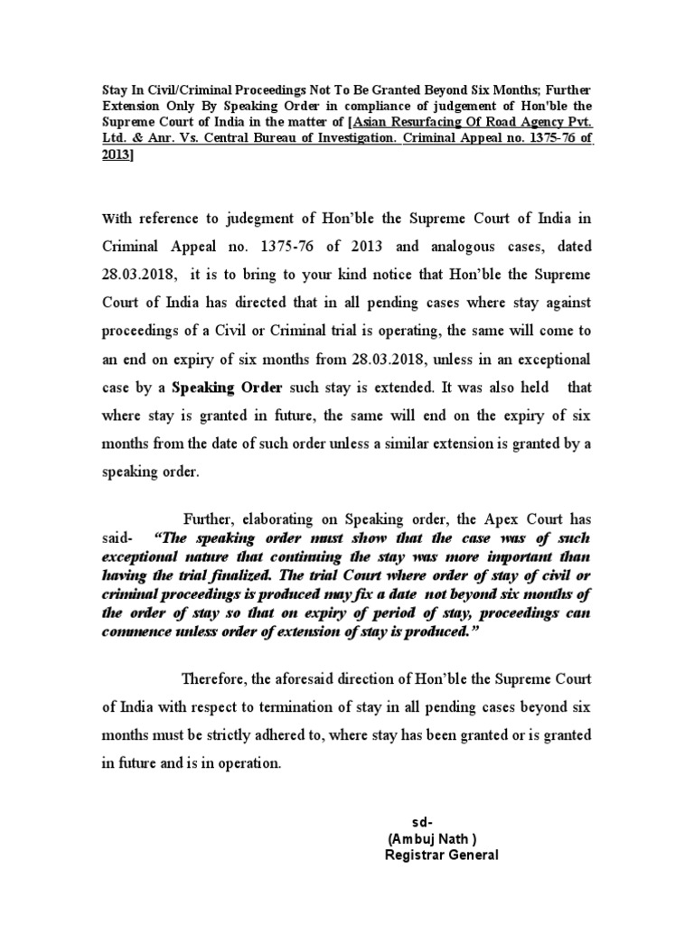 Directions Regarding Stay Order | PDF | Law