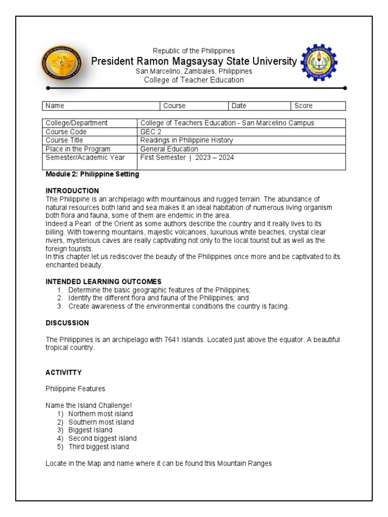 Module2 Reading - Philippine Setting | PDF | Mindanao