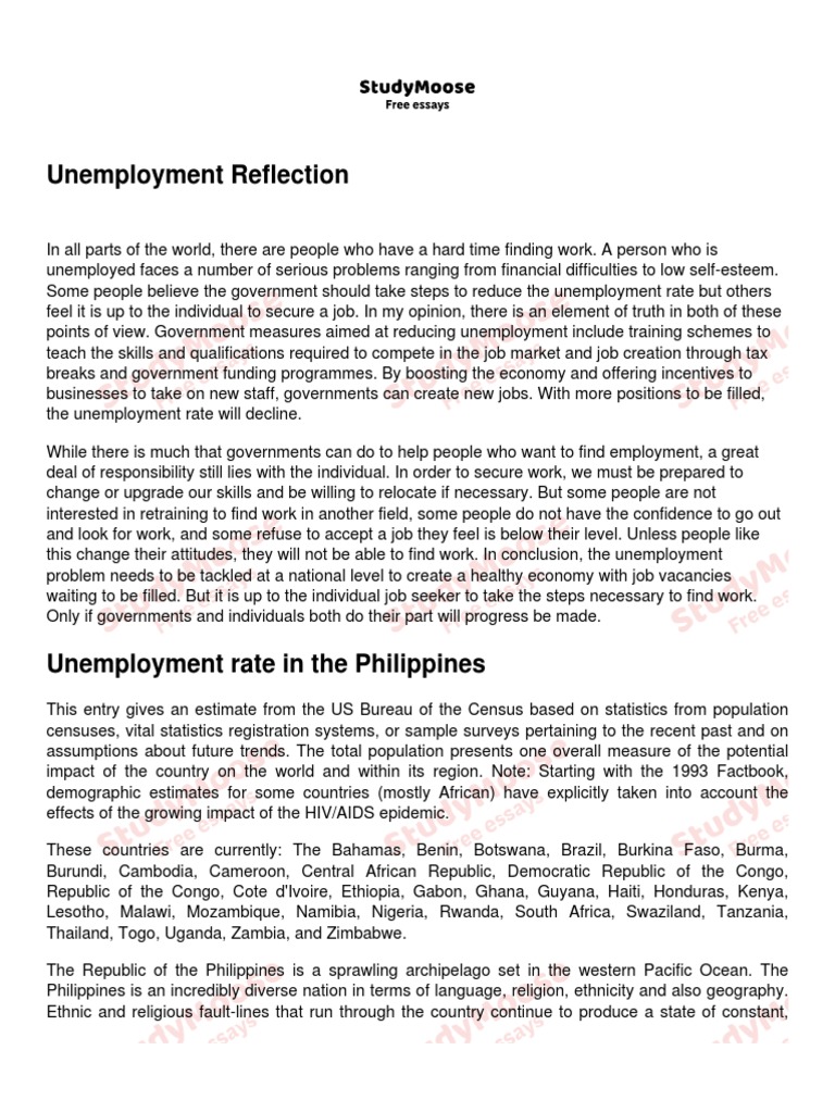 Unemployment Reflection | PDF | Unemployment | Philippines