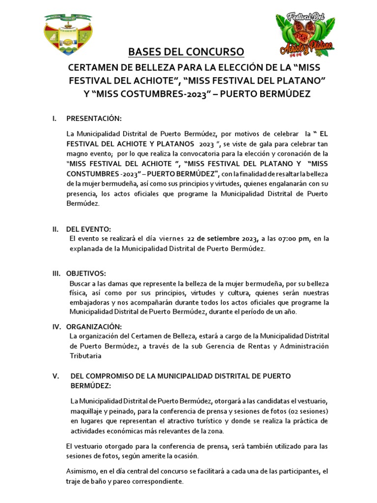 Bases Certamen (1) Miss Achiote 2023 Ok | PDF
